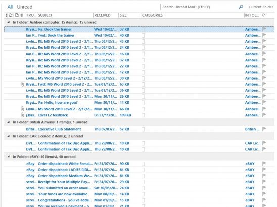 Tips – Search folders in Outlook 2016