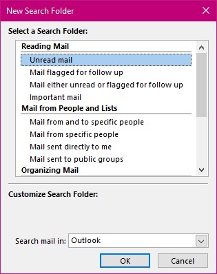 Tips – Search folders in Outlook 2016