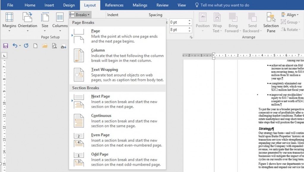 Tips – Same Page Section Breaks in Word