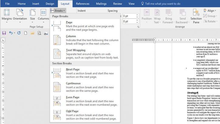 Tips – Same Page Section Breaks in Word