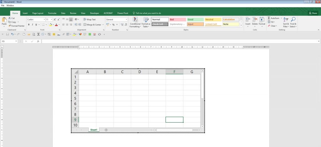 Tips – Inserting an Excel spreadsheet into Word