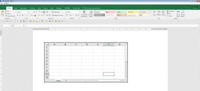 Tips – Inserting an Excel spreadsheet into Word