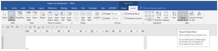 Repeated Header Rows In A Word Table