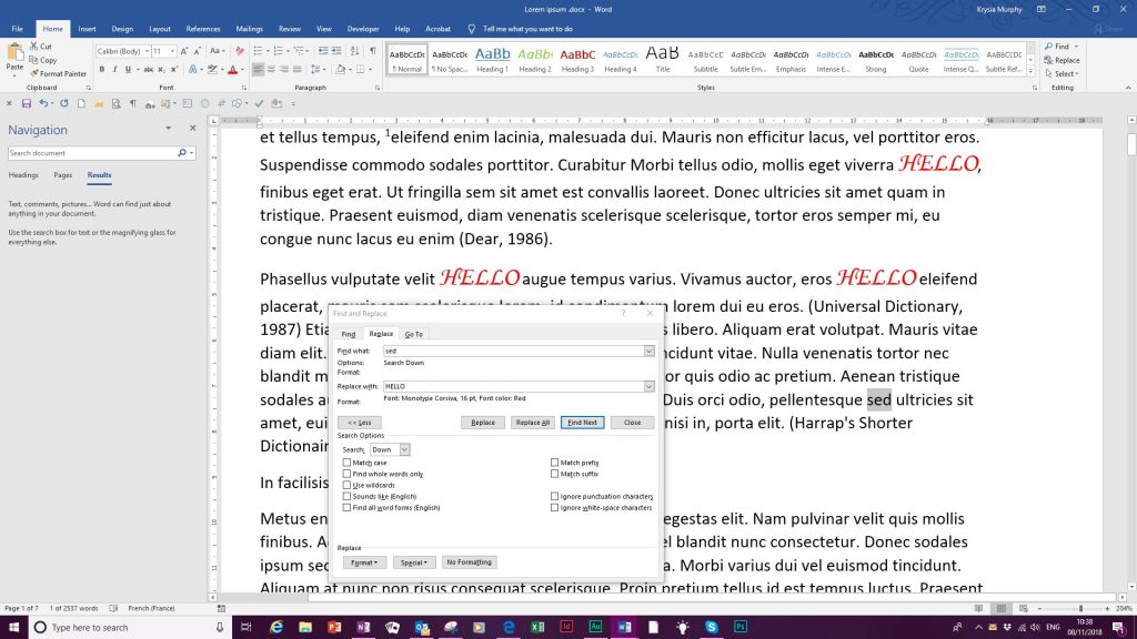 Find only what you need in your document. Replace with different ...