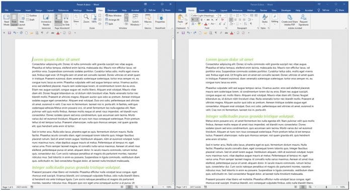 How do I use synchronised scrolling in Word?