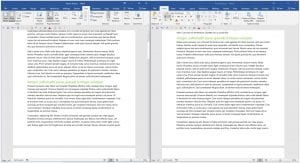 How do I use synchronised scrolling in Word?