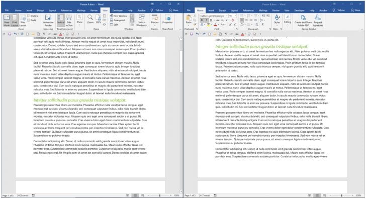How do I use synchronised scrolling in Word?