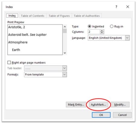 How to create list of items to be included in an Index