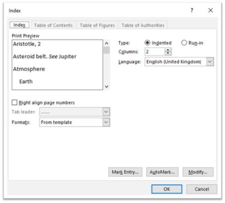 How to create list of items to be included in an Index