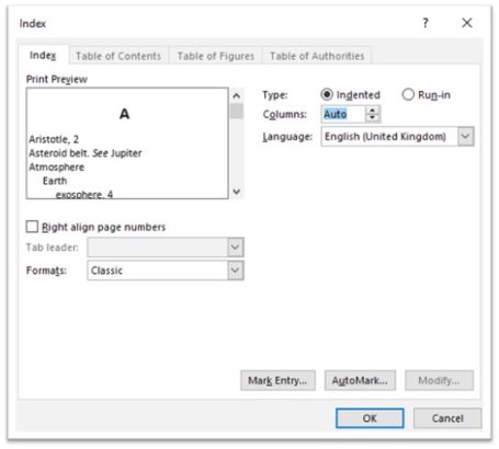 How to create Index Entries quickly and sub-entries as well as more advanced settings.