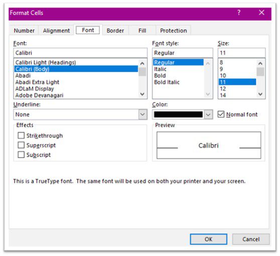 Format Cells Font - Enterprise Times